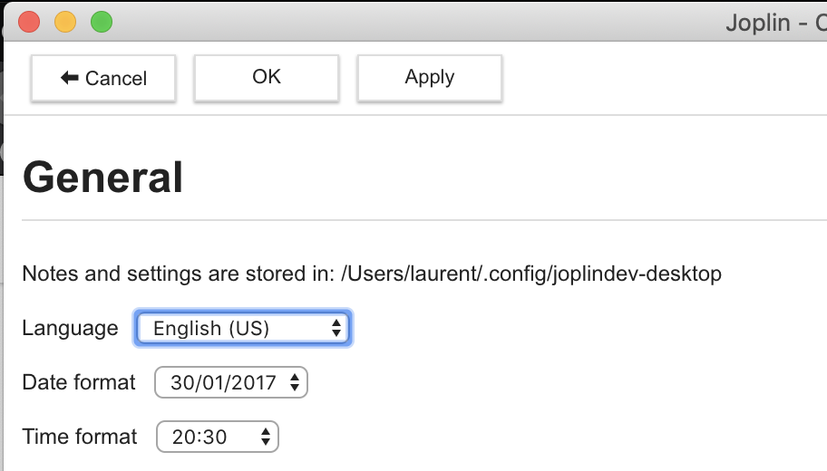 UI: Separate cancel and back in config page · Issue #1330 · laurent22/joplin · GitHub