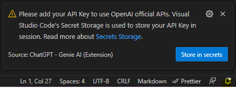 Can't enter API key - No notification is shown due to vs code's do not disturb mode · Issue #30 ...