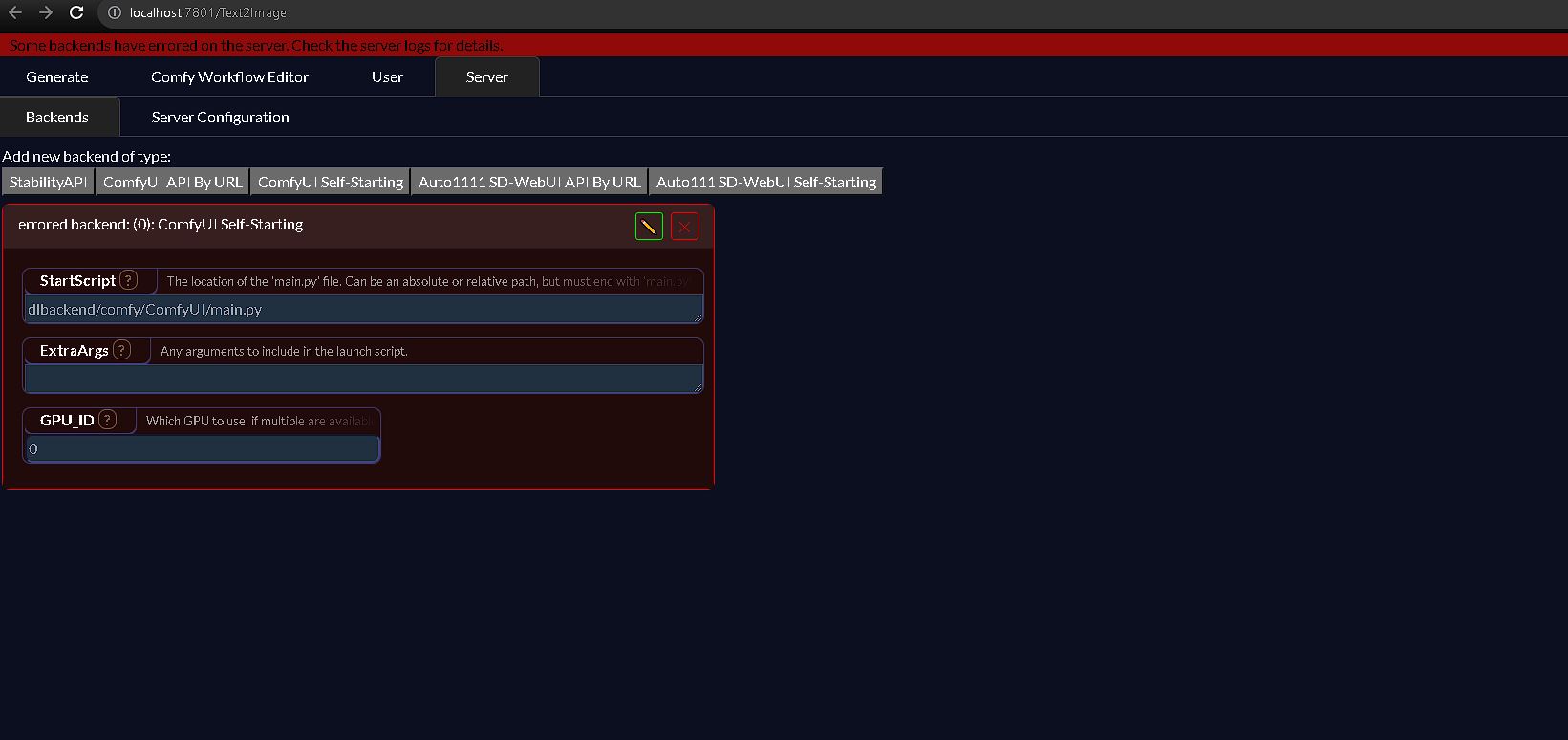 Error Some Backends Have Errored On The Server Check The Server Logs For Details · Issue 23
