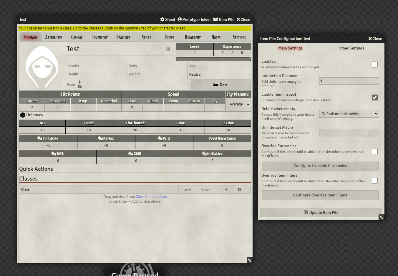 [BUG] - Item Piles does not work propperly on PF1e · Issue #115 · fantasycalendar/FoundryVTT ...