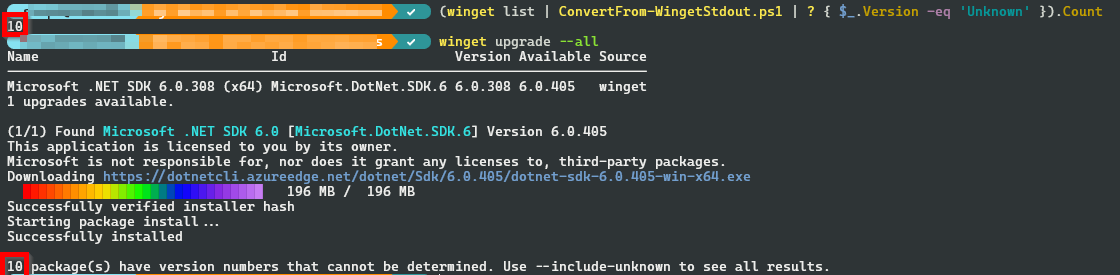 `winget upgrade --all` reports packages with unknown version numbers, that `--include-unknown ...