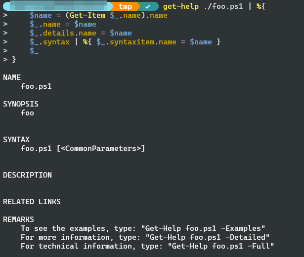Get-Help should provide an option to remove the path to the script when displaying comment-based ...