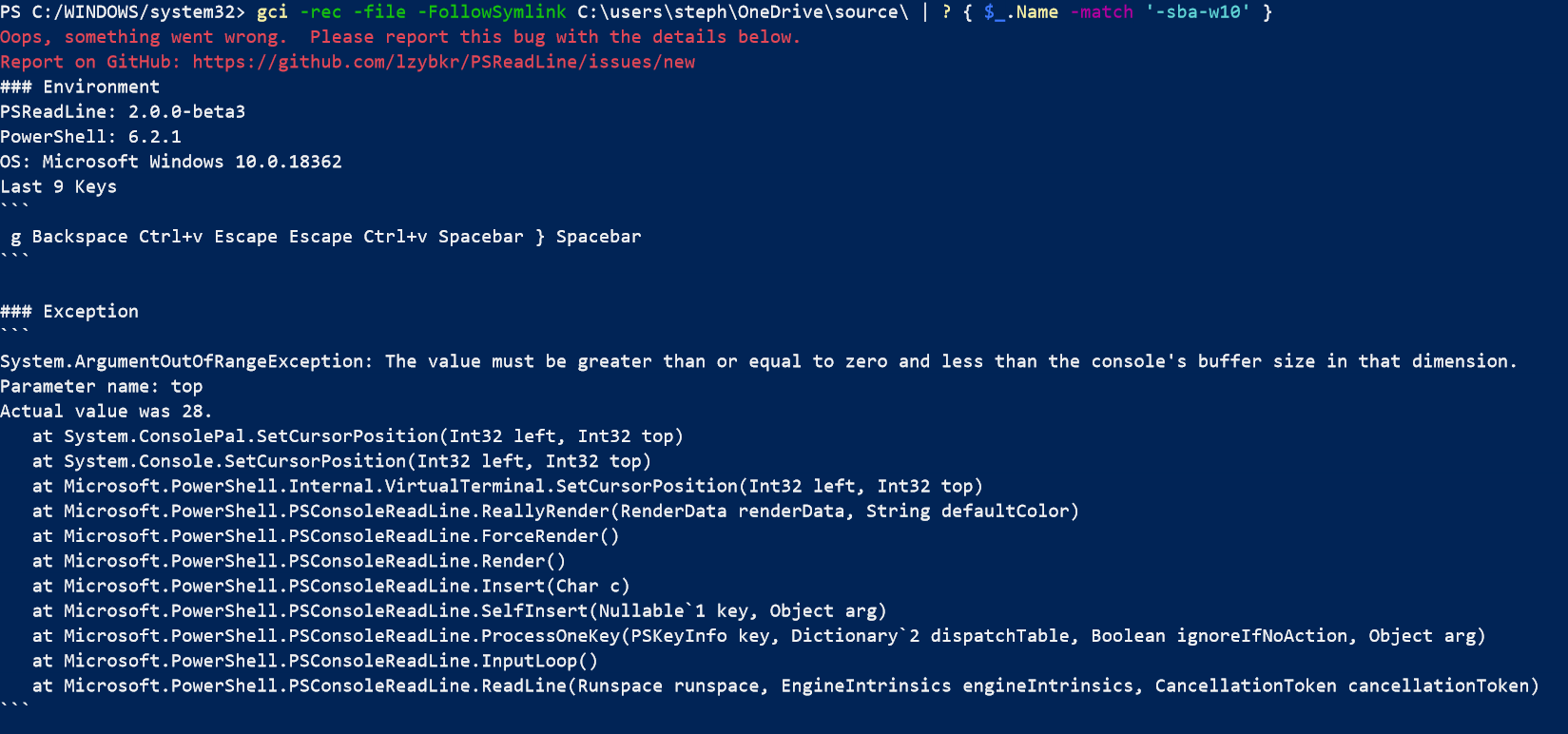 Systemargumentoutofrangeexception In Psreadline · Issue 971 · Microsoftterminal · Github