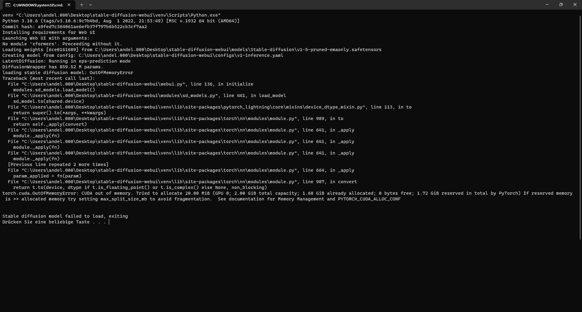 Webui-user.bat fails with memory error · AUTOMATIC1111 stable-diffusion-webui · Discussion #8819 ...