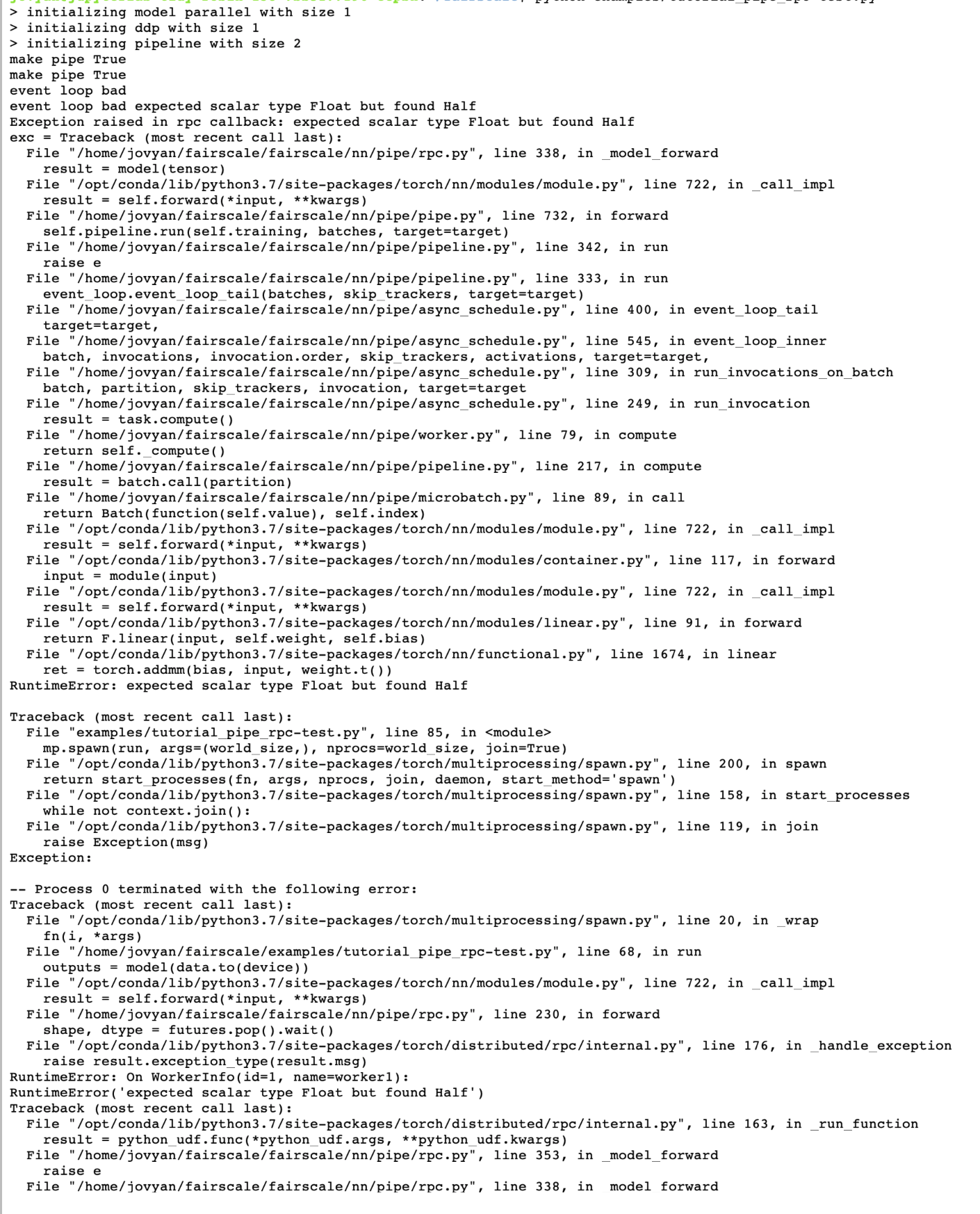 PipeRPC + AMP fails · Issue #209 · facebookresearch/fairscale · GitHub
