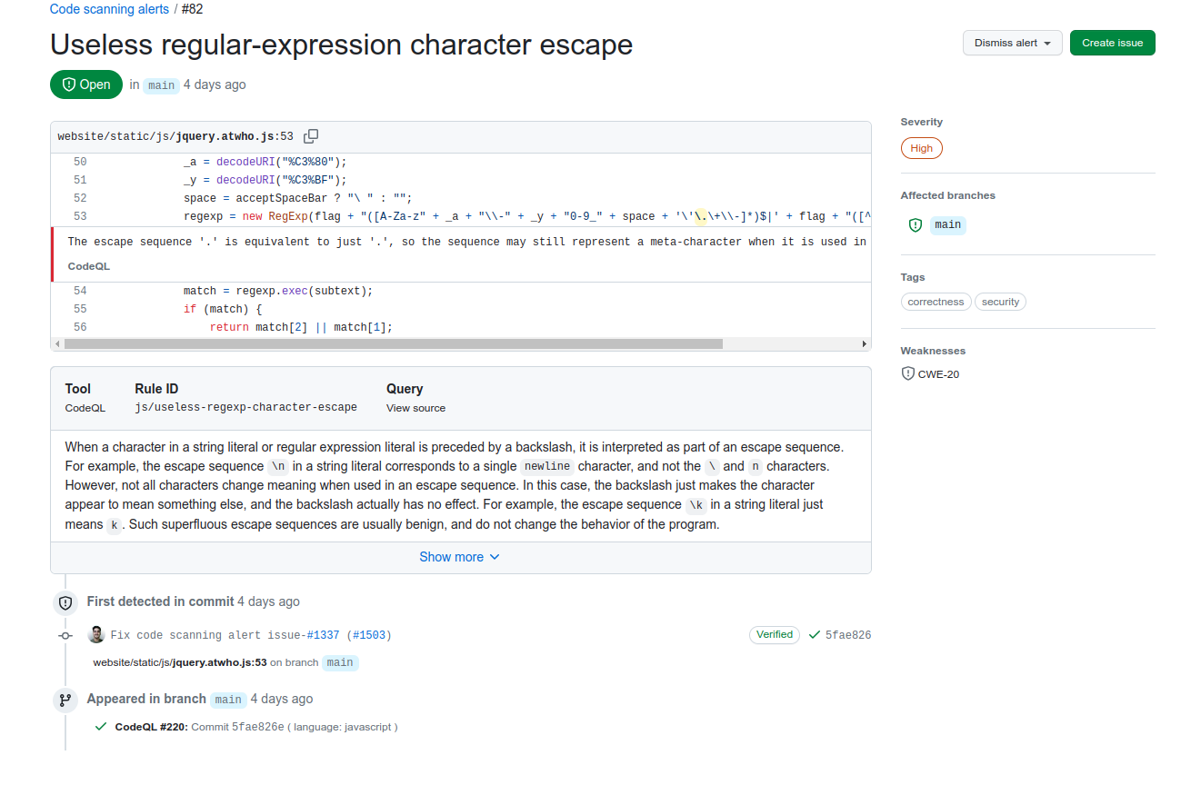 fix-code-scanning-alert-useless-regular-expression-character-escape