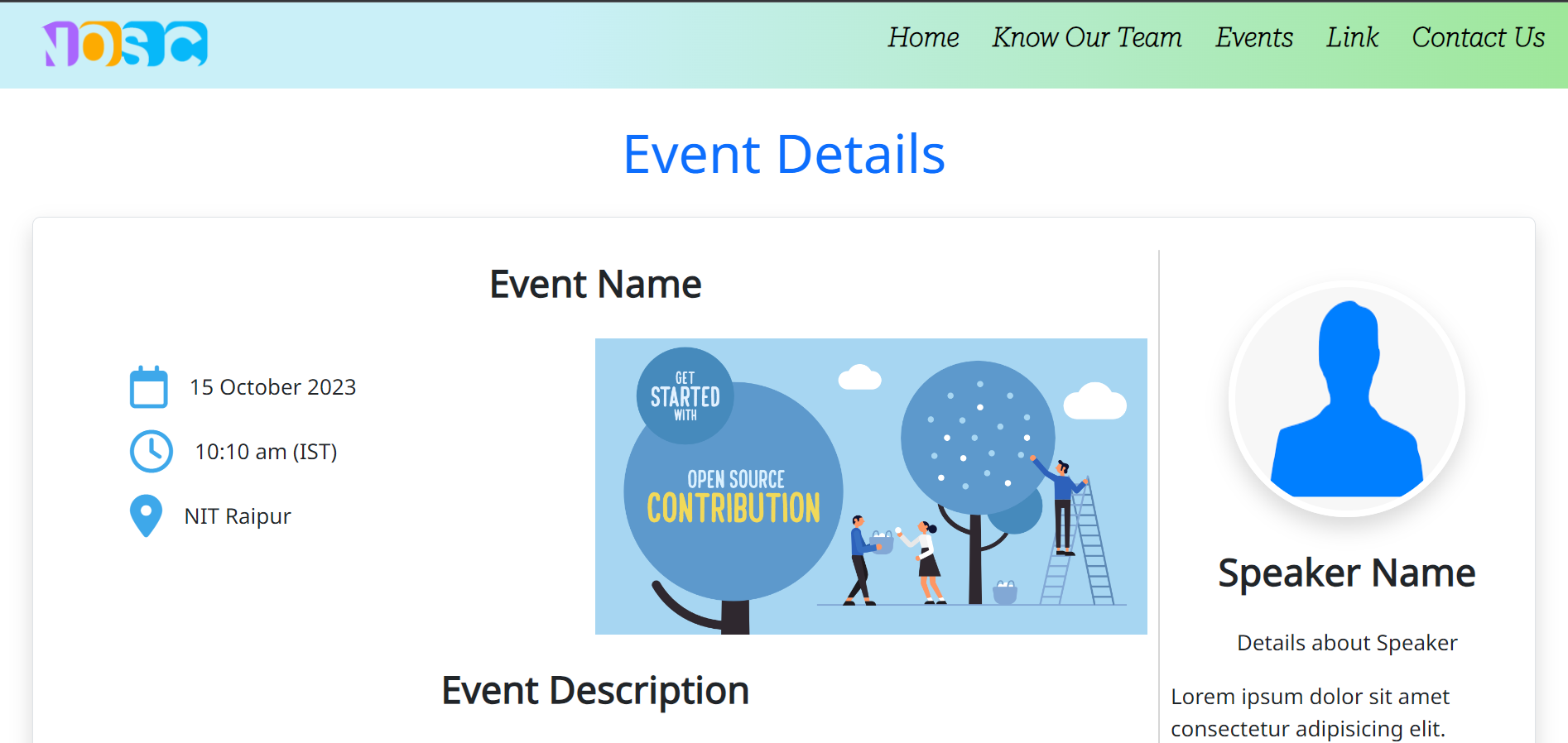 Event Details Page · Issue #28 · NITRR-Open-Source-Community/NOSC-Website · GitHub