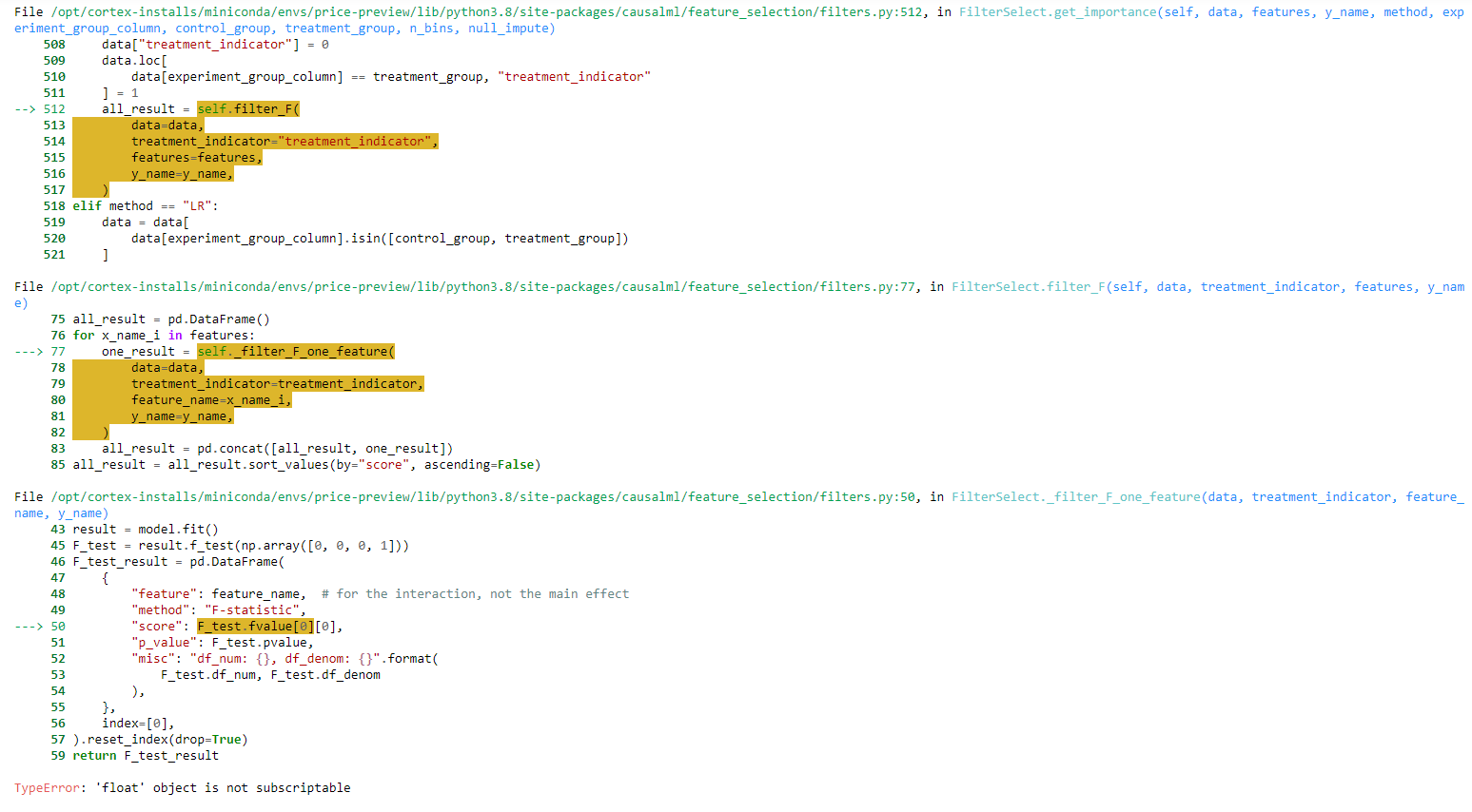 F Method For Variable Selection Returns Typeerror · Issue 503 · Uber Causalml · Github