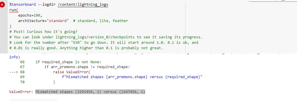 [BUG] I got this error while training ( Strep 3) : Mismatched shapes (3295456, 1) versus ...