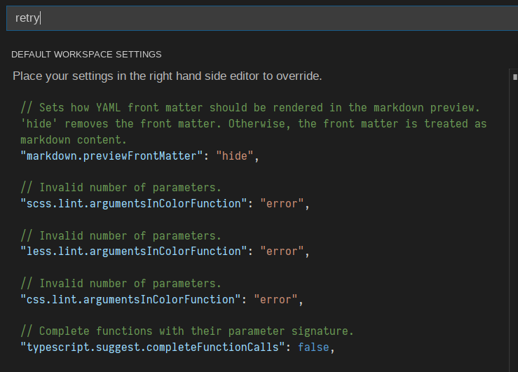 Search `retry` in Workspace Settings page shows incorrect result · Issue #67645 · microsoft ...