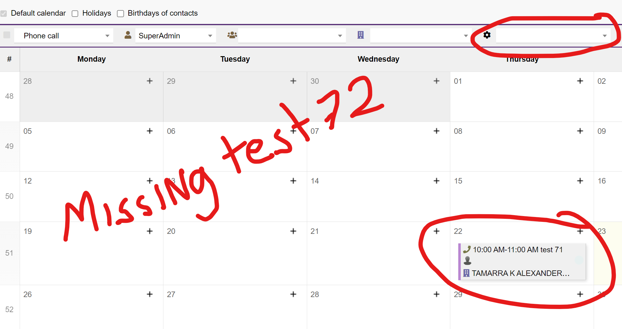 the monthly view of the Agenda module does not filter the manually created appointments by ...