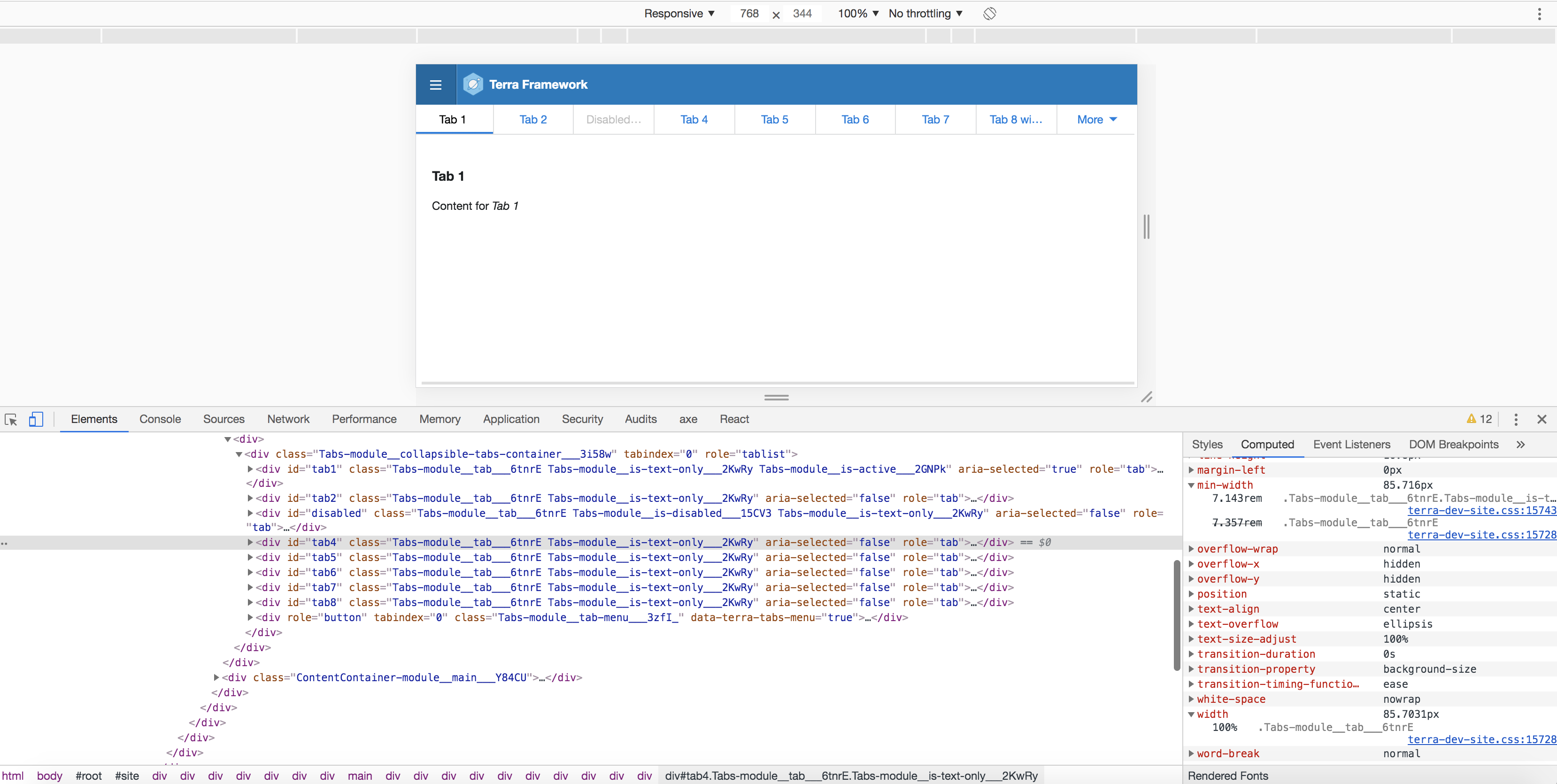 Horizontal Scroll bar gets added for tabs at Medium viewport when base-font-size is 75% · Issue ...