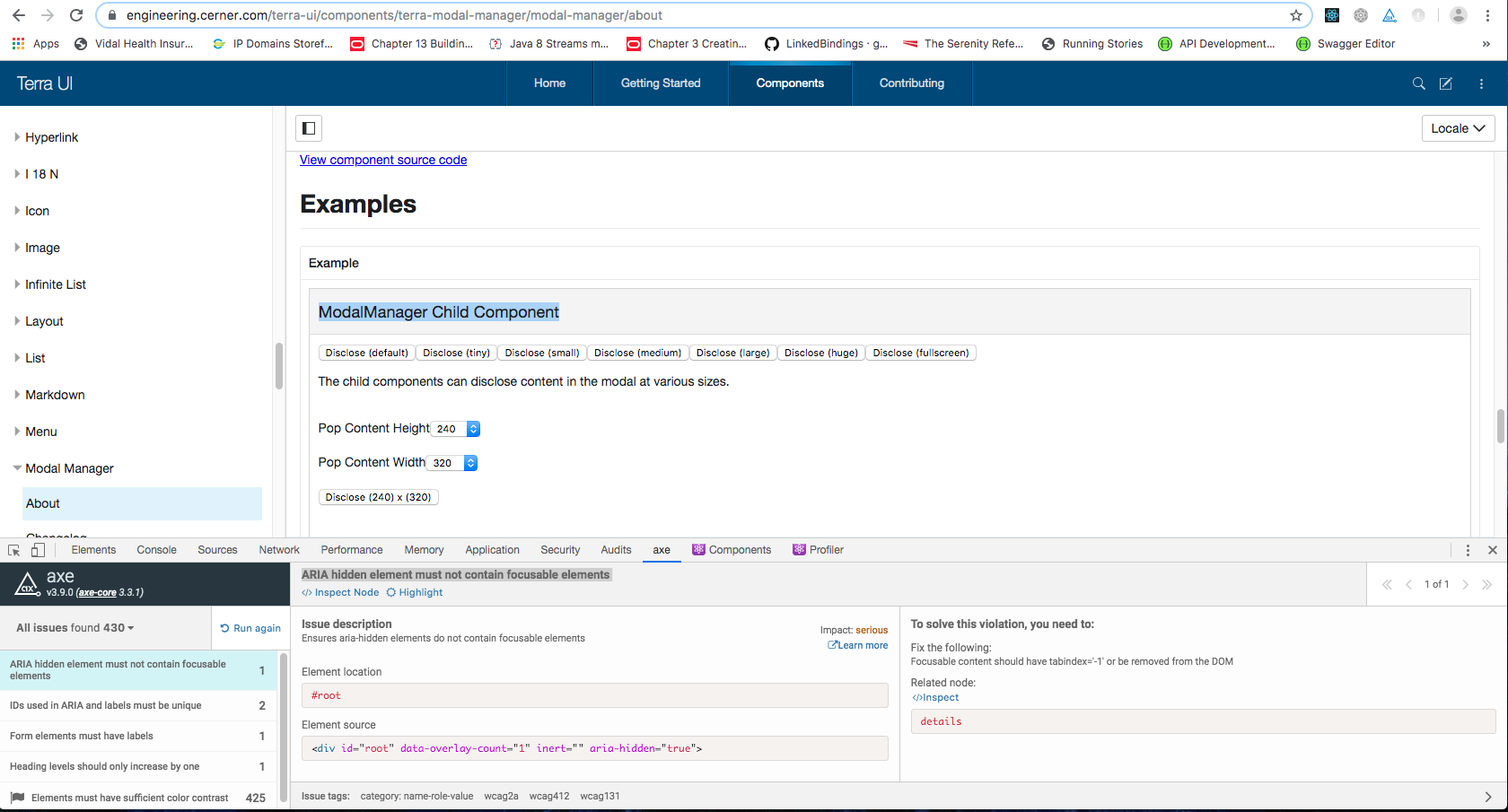 Axe Issue "ARIA hidden element must not contain focusable elements" in multiple components ...