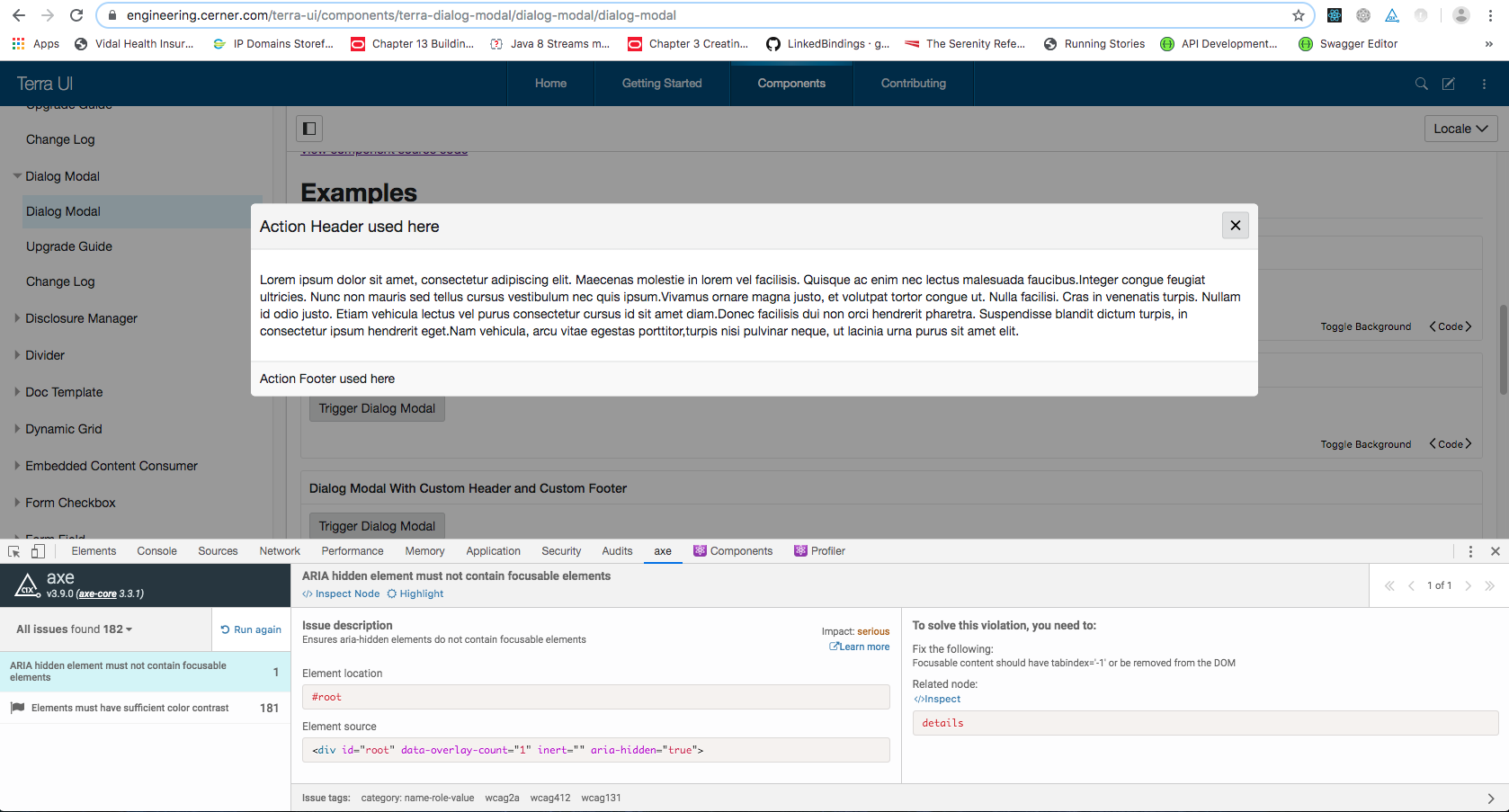 Axe Issue "ARIA hidden element must not contain focusable elements" in multiple components ...
