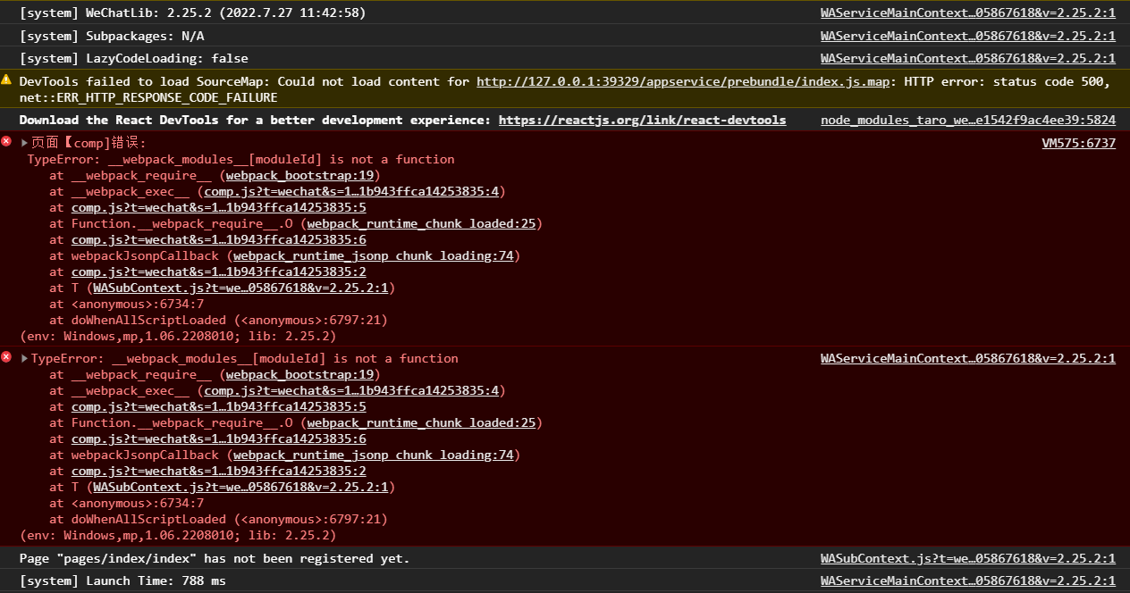 v3.5.3 taro-hooks模板直接运行 dev:weapp 微信开发工具报错 __webpack_modules__[moduleId] is not a function ...