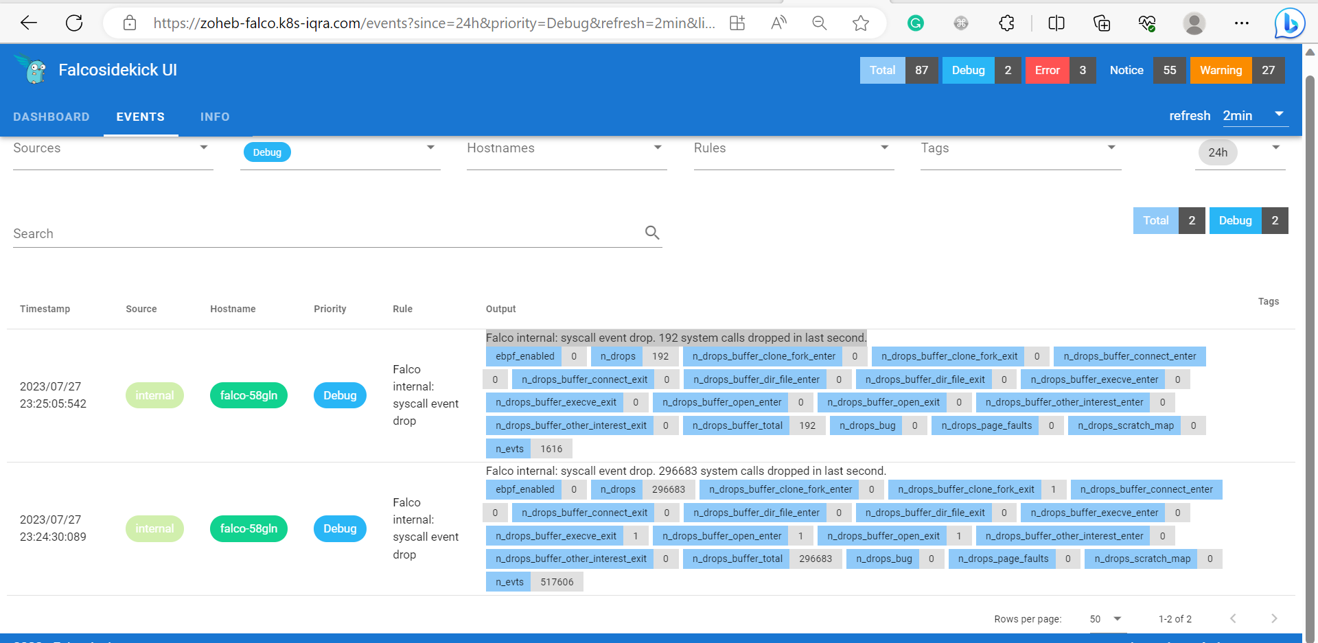 falco & falcosidekick webui is not working - Azure AKS v1.25.6 · Issue ...