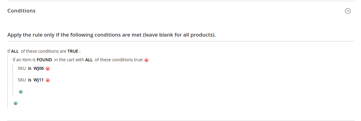 Cart Price Rule Not Working With Two SKUs in conditions. · Issue #23740 · magento/magento2 · GitHub