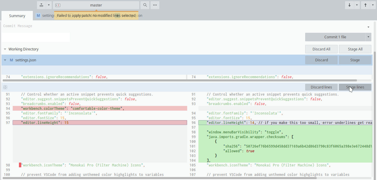 Failed To Apply Patch No Modified Lines Selected · Issue 959 · Sublimehq Sublime Merge · Github