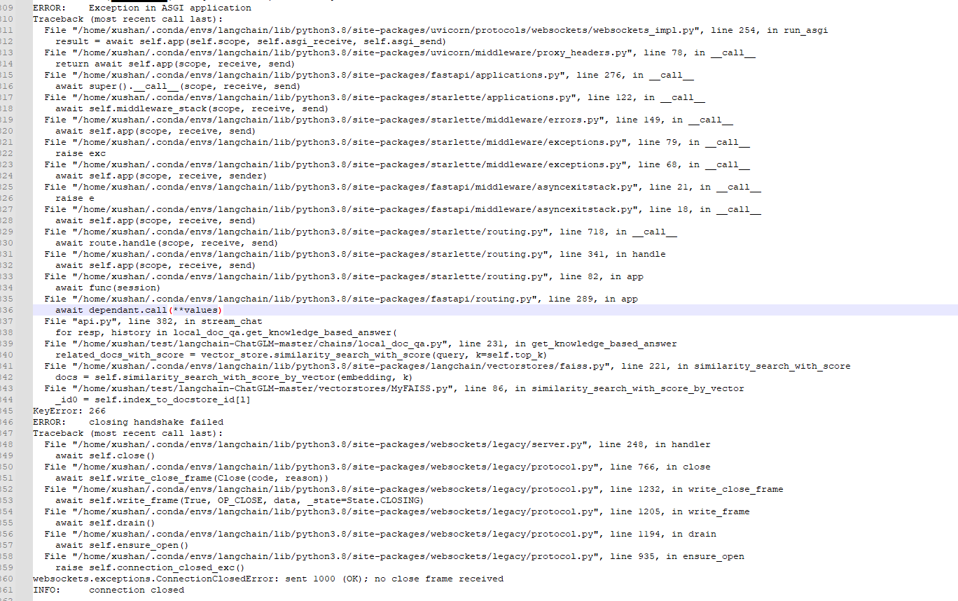 [BUG] 关闭websocket链接都会报错 · Issue #835 · chatchat-space/Langchain-Chatchat · GitHub
