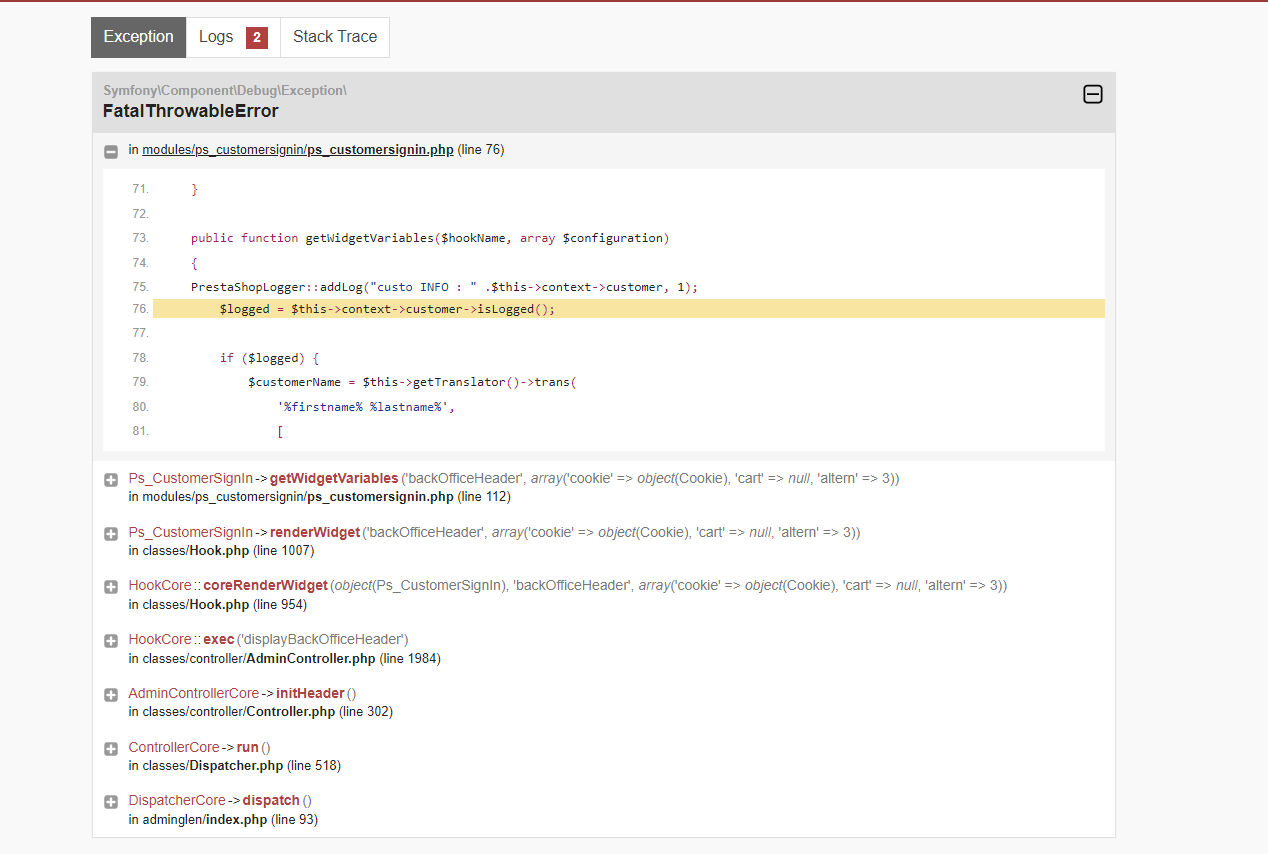 Uncaught PHP Exception: "Call to a member function isLogged() on null" at /modules/ps ...