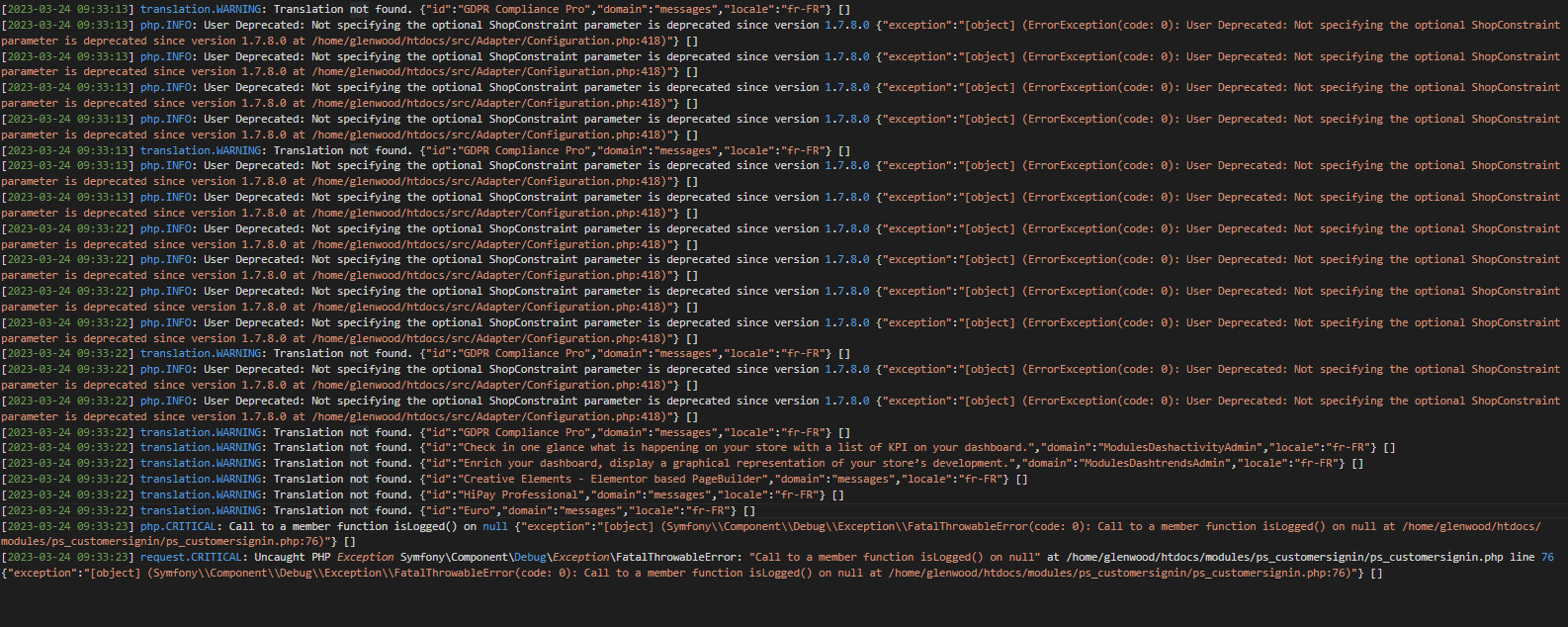 Uncaught PHP Exception: "Call to a member function isLogged() on null" at /modules/ps ...
