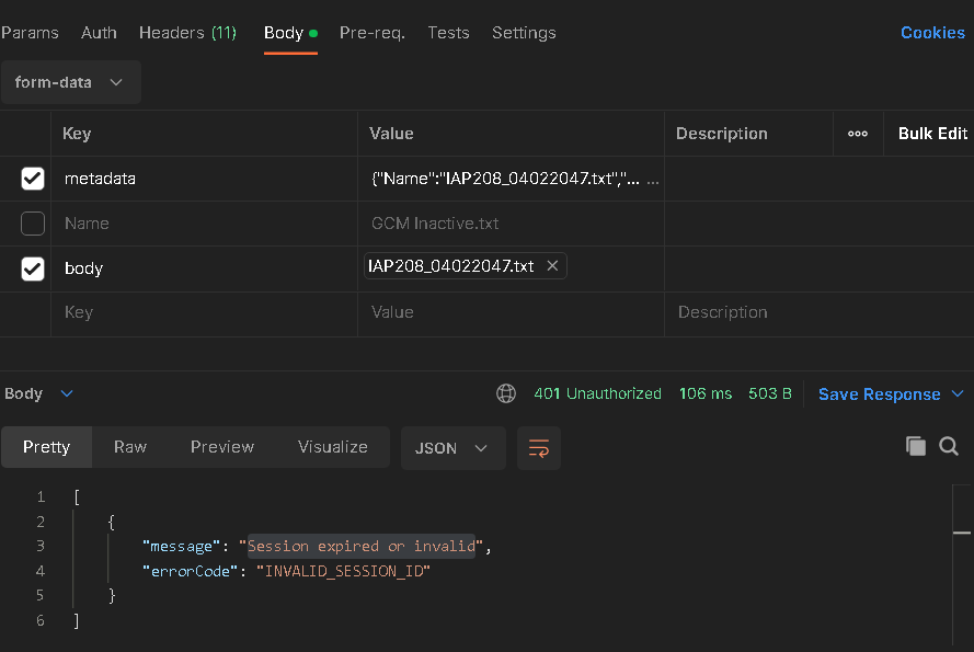 After Access Token Is Received Getting Session Expired Or Invalid While Doing Post For 