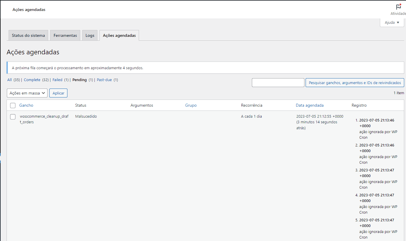 hooks "_woocommerce_cleanup_draft_orders" with id "0" are created in the table "wp ...