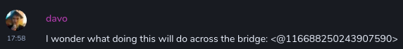 [m D] Text That Looks Like Discord Mentions Aren T Bridged As Plain Text · Issue 595 · Matrix
