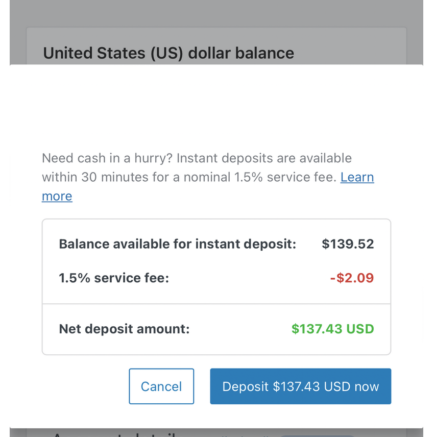 [Deposits UI] Instant deposit UI is broken when balance is negative (deposit should not be ...