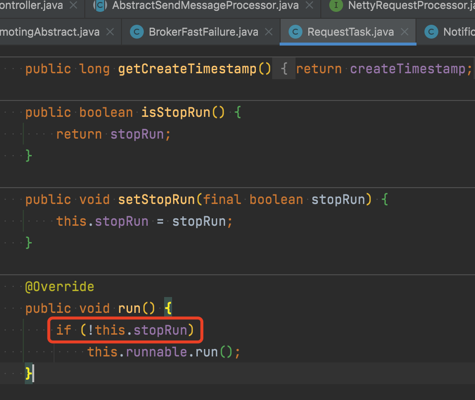 RequestTask's stopRun field concurrency issues · Issue #4630 · apache/rocketmq · GitHub