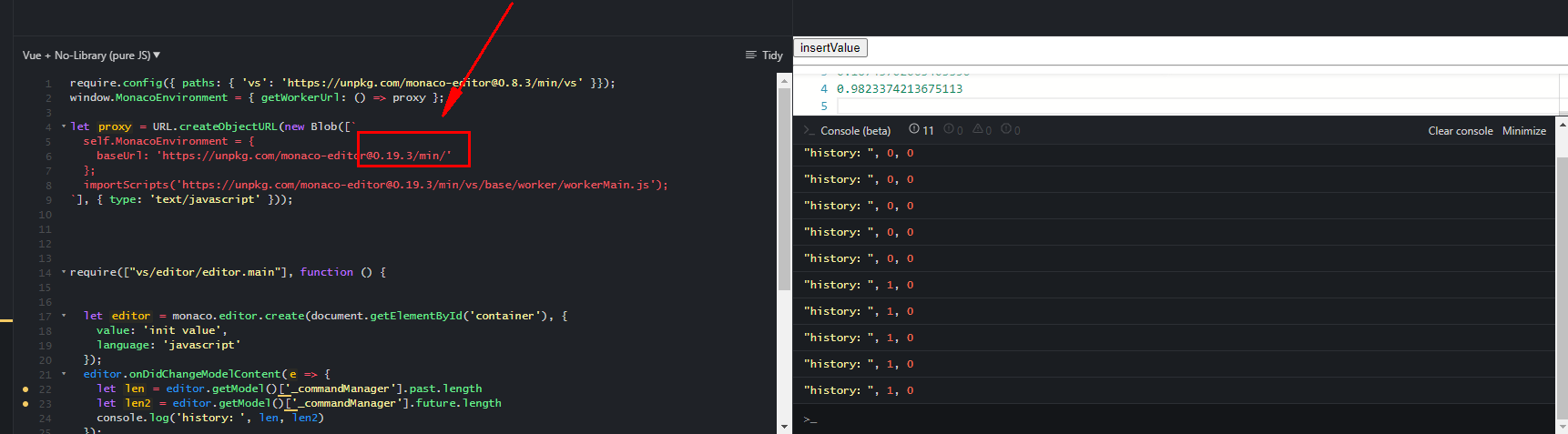 Use executeEdits to insert value, no trigger history stack · Issue ...