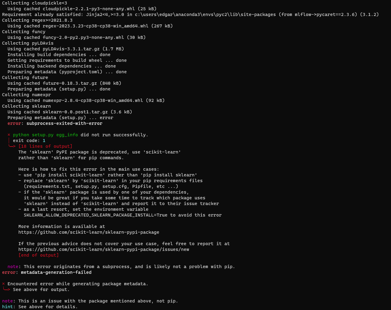 [bug] Cant Install Pycaret From Version 2 3 6 To 2 3 10 · Issue 3451 · Pycaret Pycaret · Github