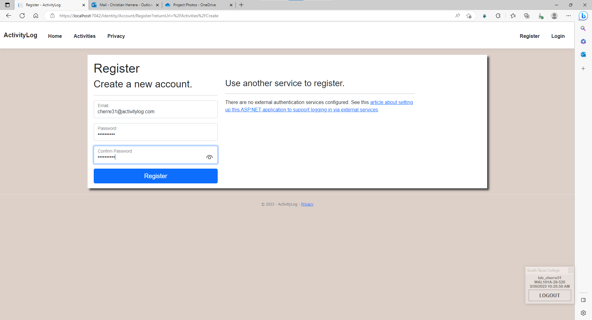 GitHub - cherre31/ActivityLog: ActivityLog Web Application that allows the user to create an ...