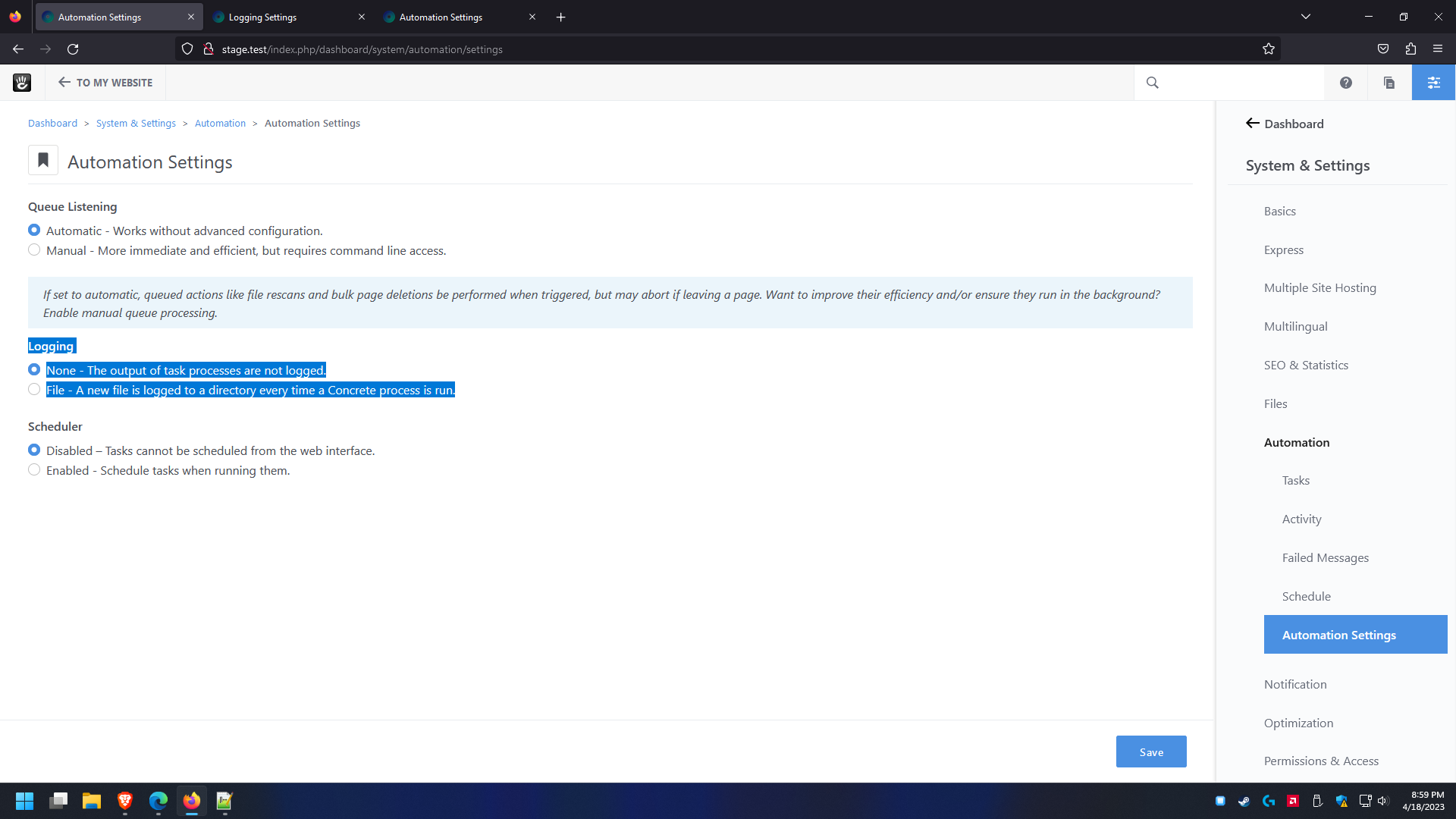Health Check - "Consider enabling logging on tasks." incorrect link · Issue #11388 · concretecms ...