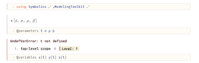 Symbolics/ModelingToolkit parametric @variables not defined issue · Issue #1362 · fonsp/Pluto.jl ...
