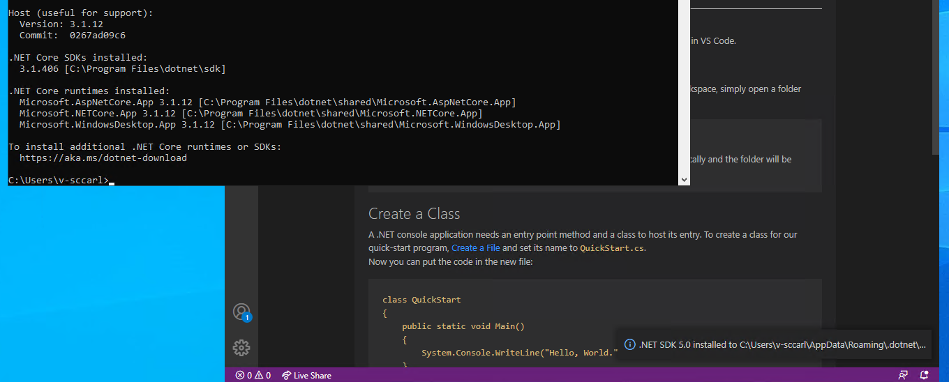 .NET 5.0 SDK not found in cmd if older SDK is already installed · Issue #179 · dotnet/vscode ...