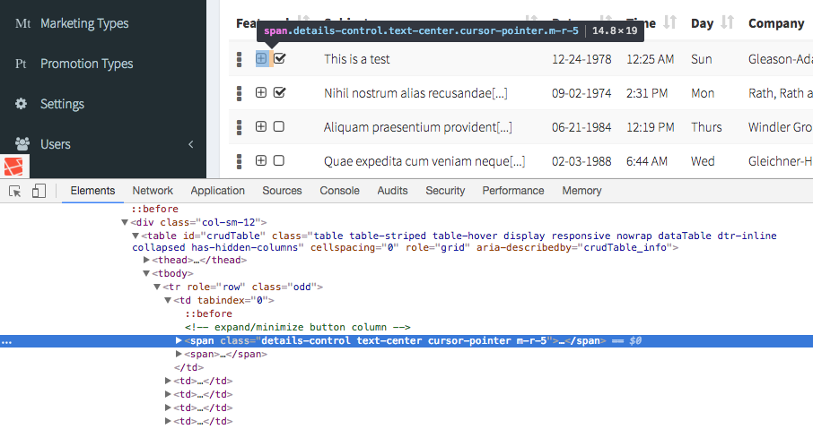 Adding enableDetailsRow in CrudController causes column sorting issues · Issue #1326 · Laravel ...