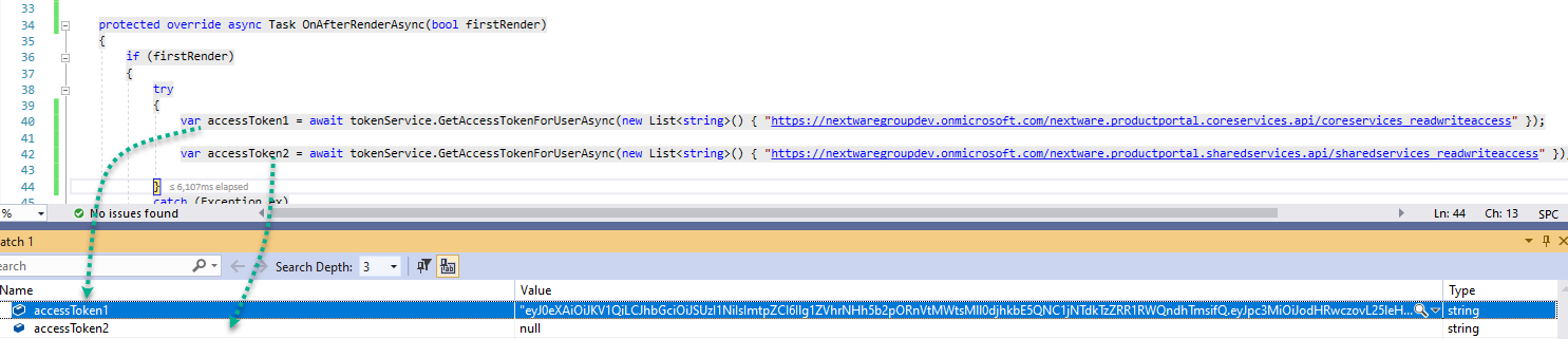 EnableTokenAcquisitionToCallDownstreamApi throws exception AADB2C90146 ...