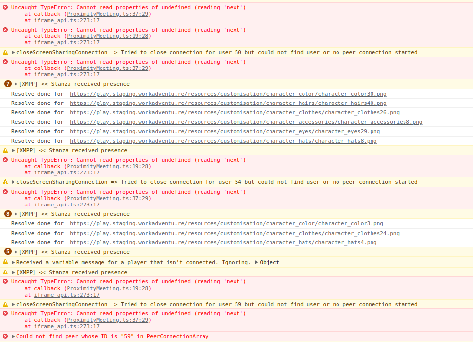 Getting a number of errors from the ProximityMeeting API · Issue #2520 · workadventure ...