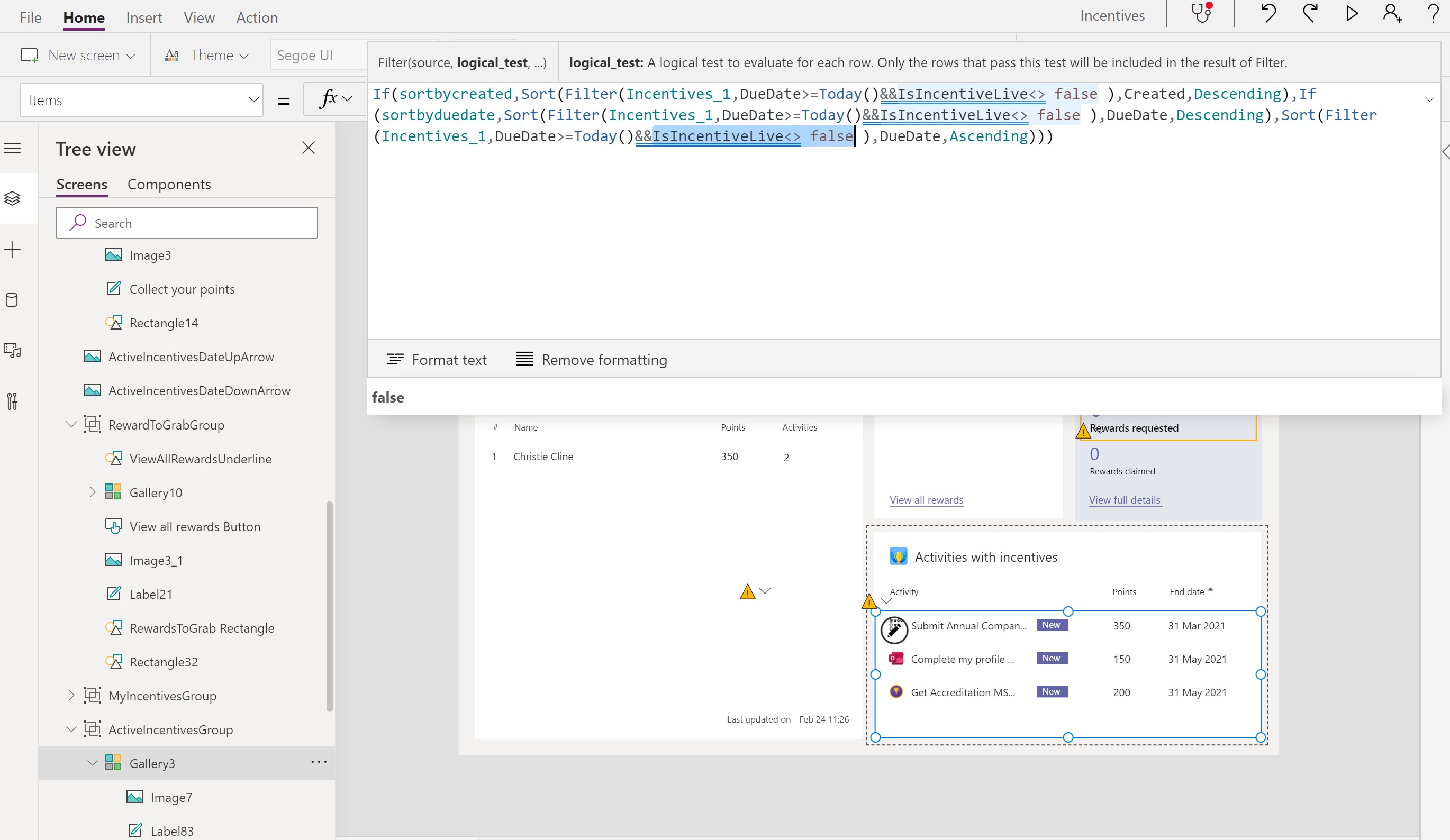 "Activities with Incentives" section not displaying the activities ...