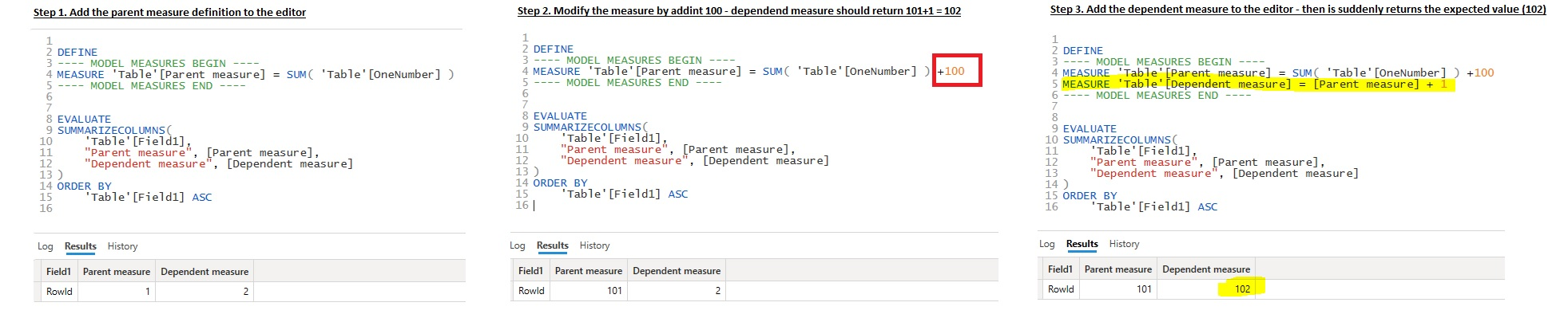 In-editor modification of model measures not effecting dependent model measures in query · Issue ...