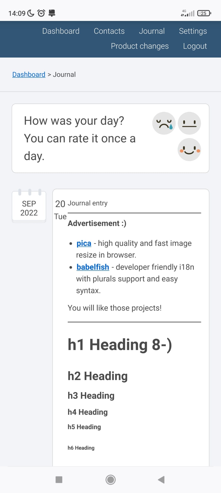Journal layout issues and missing markdown on mobile · Issue #6331 · monicahq/monica · GitHub