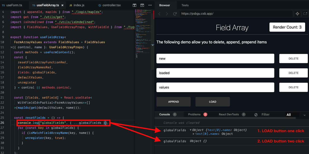 clean up code for useFieldArray by kotarella1110 · Pull Request #846 ...