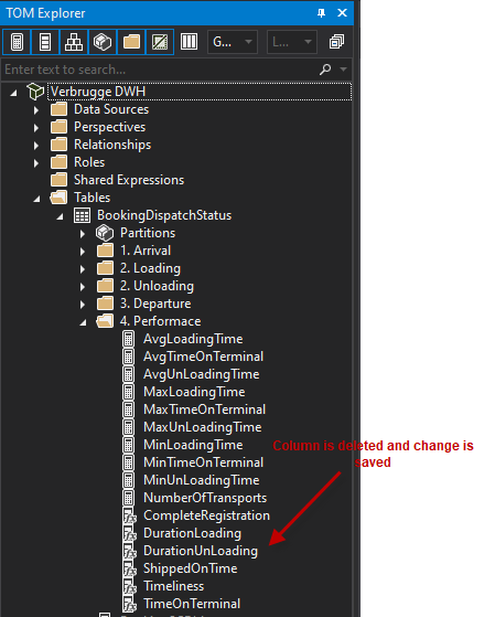 TOM explorer is cleared (emptied) after delete of column of table ...