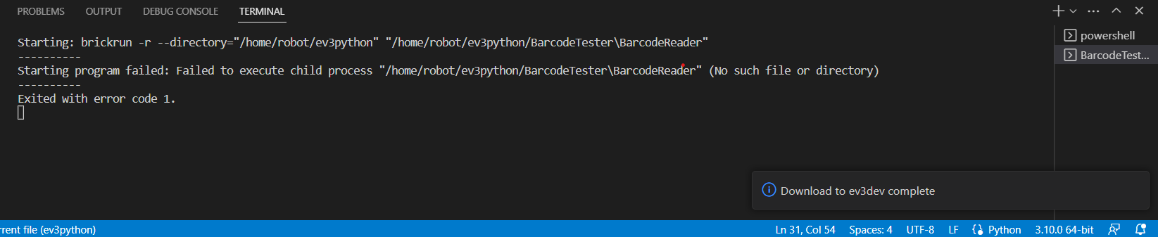 Starting program failed: Failed to execute child process "/home/robot ...