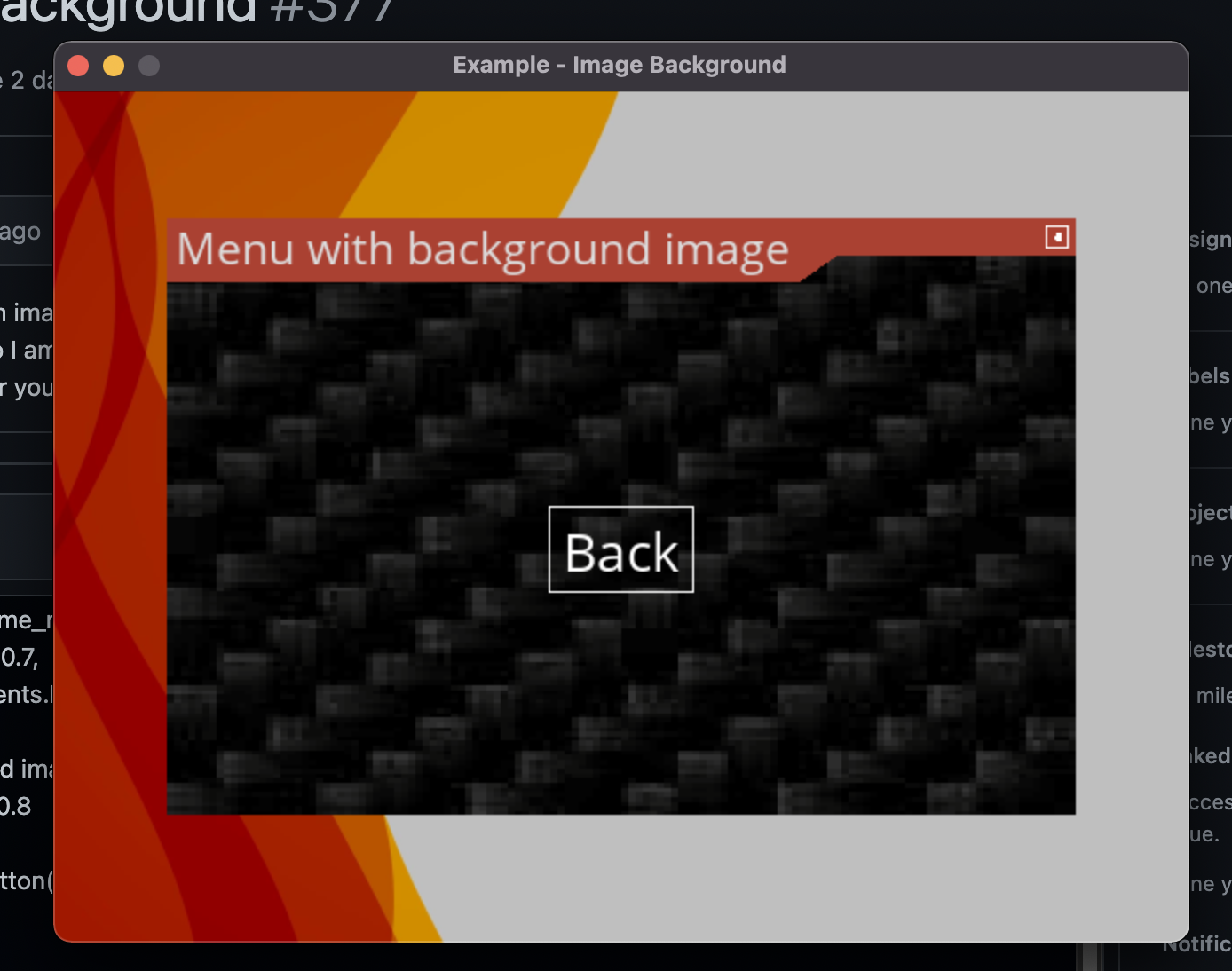 Custom Image As Background · Issue 377 · Ppizarror Pygame Menu · Github