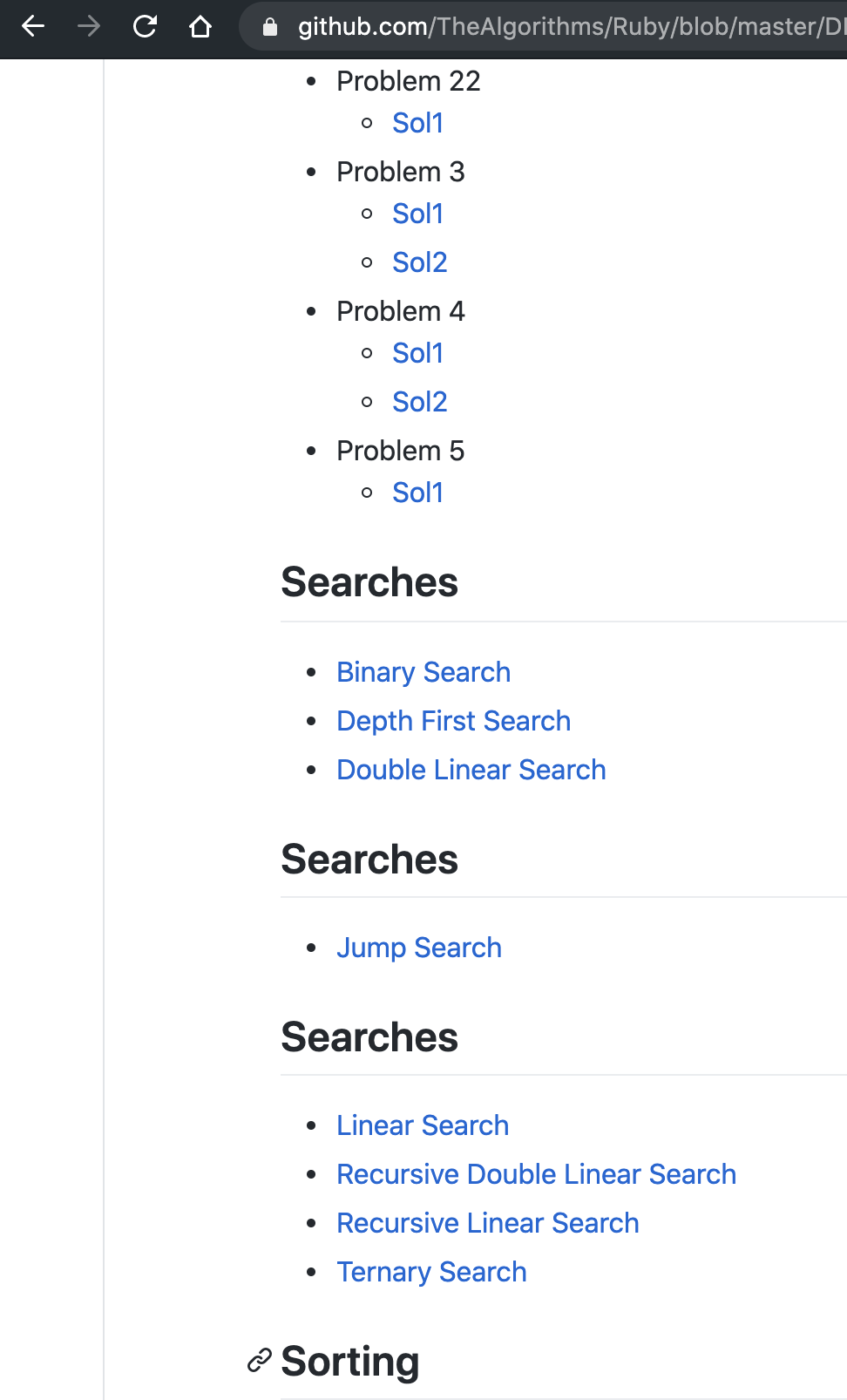 Search is duplicated in DIRECTORY and tree folder · Issue #93 · TheAlgorithms/Ruby · GitHub