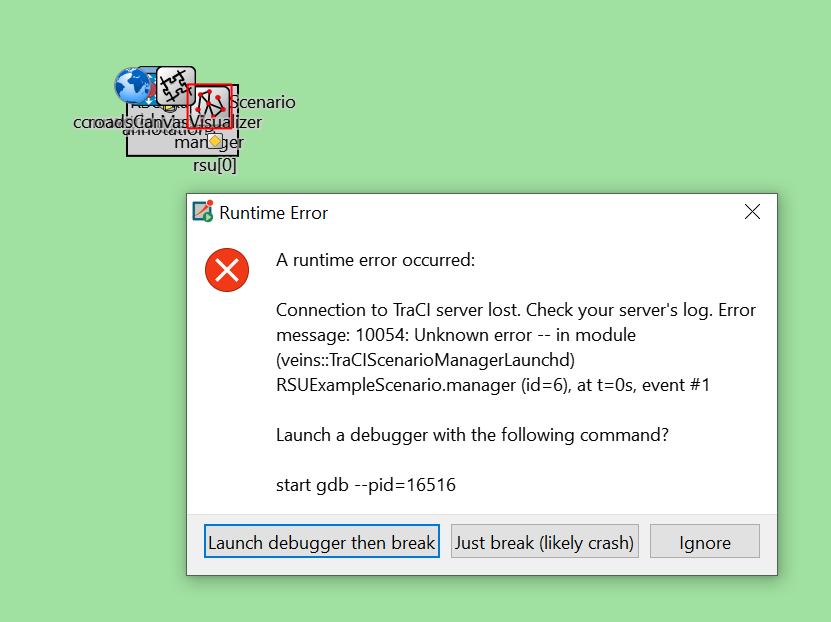 Connection to TraCI server lost while using veins Omnet++ · Issue #13076 · eclipse-sumo/sumo ...