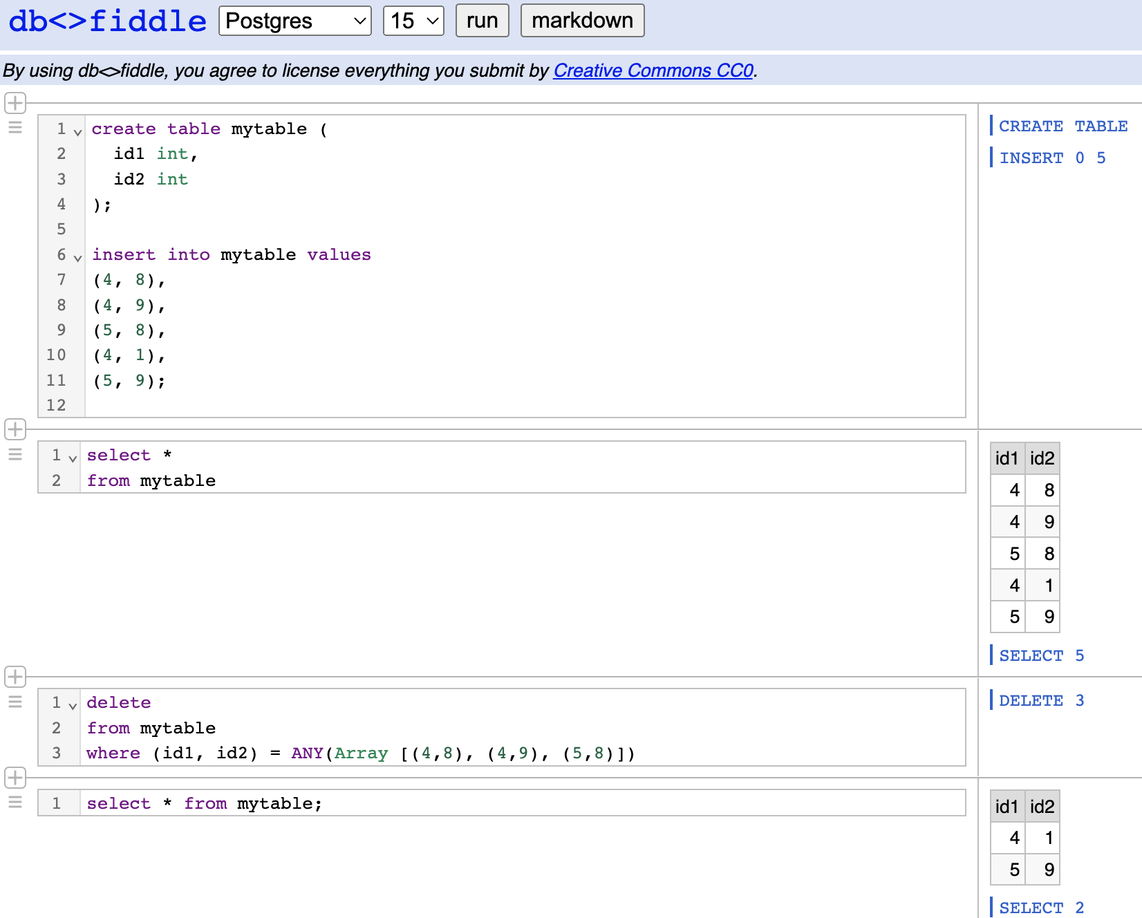 This Should Work `delete From Mytable Where Id1 Id2 Any Array [ 1 3 ] ` · Issue 12158