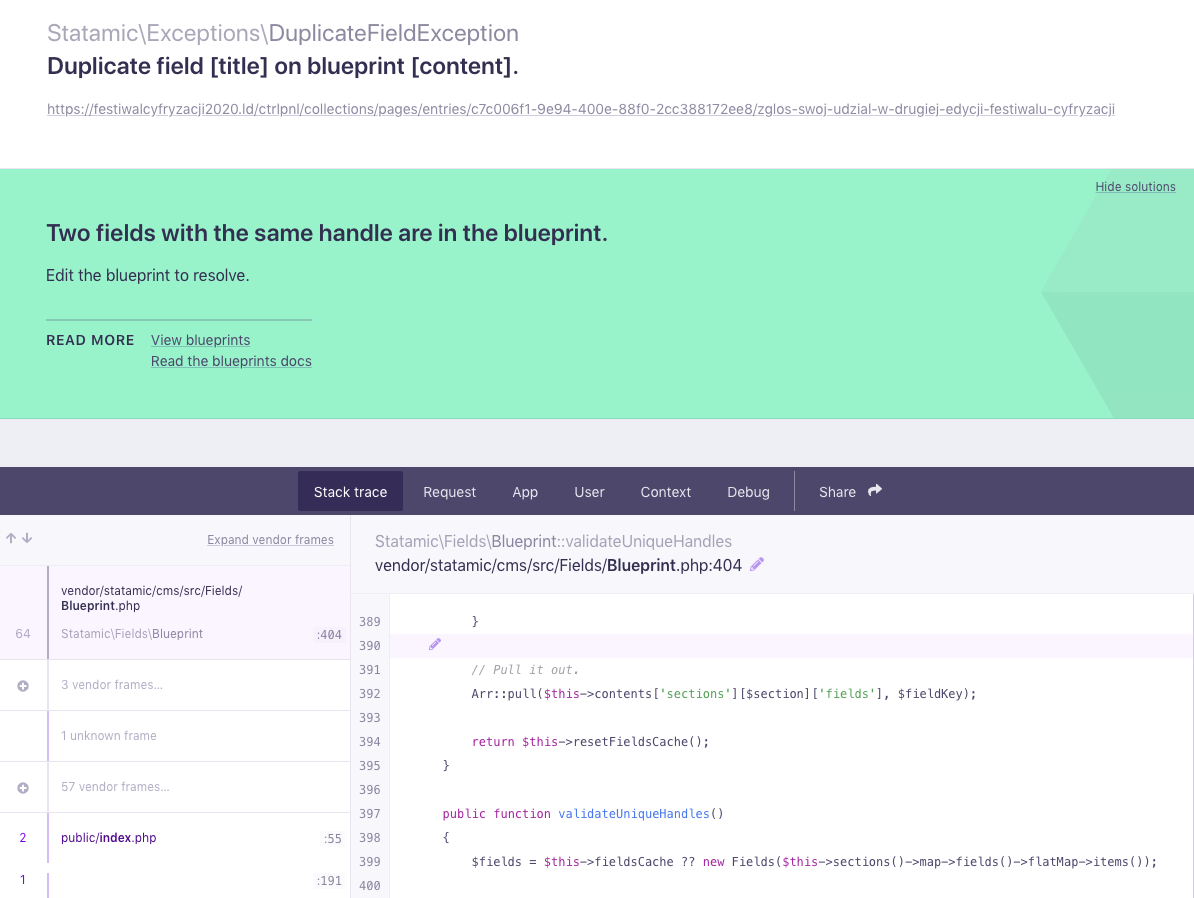 Duplicate field [title] on blueprint [....]. · Issue #2238 · statamic/cms · GitHub
